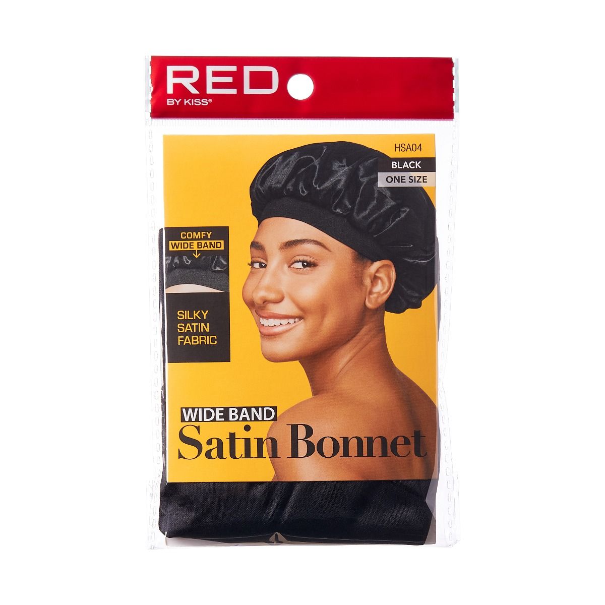KISS - RED WIDE BAND SATIN BONNET BLACK | Zoe Beauty Supply