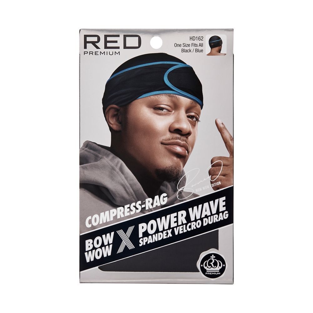 KISS - RED POWER WAVE COMPRESSION DURAG BLACK/BLUE | Zoe Beauty Supply